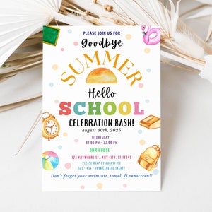 EDITABLE Back of School Party Invitation Hello School so Long Summer Bash, End of Summer Party ...