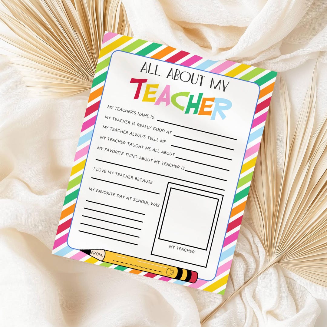 Editable Teacher Appreciation Week Thank You Gift, All About My Teacher ...