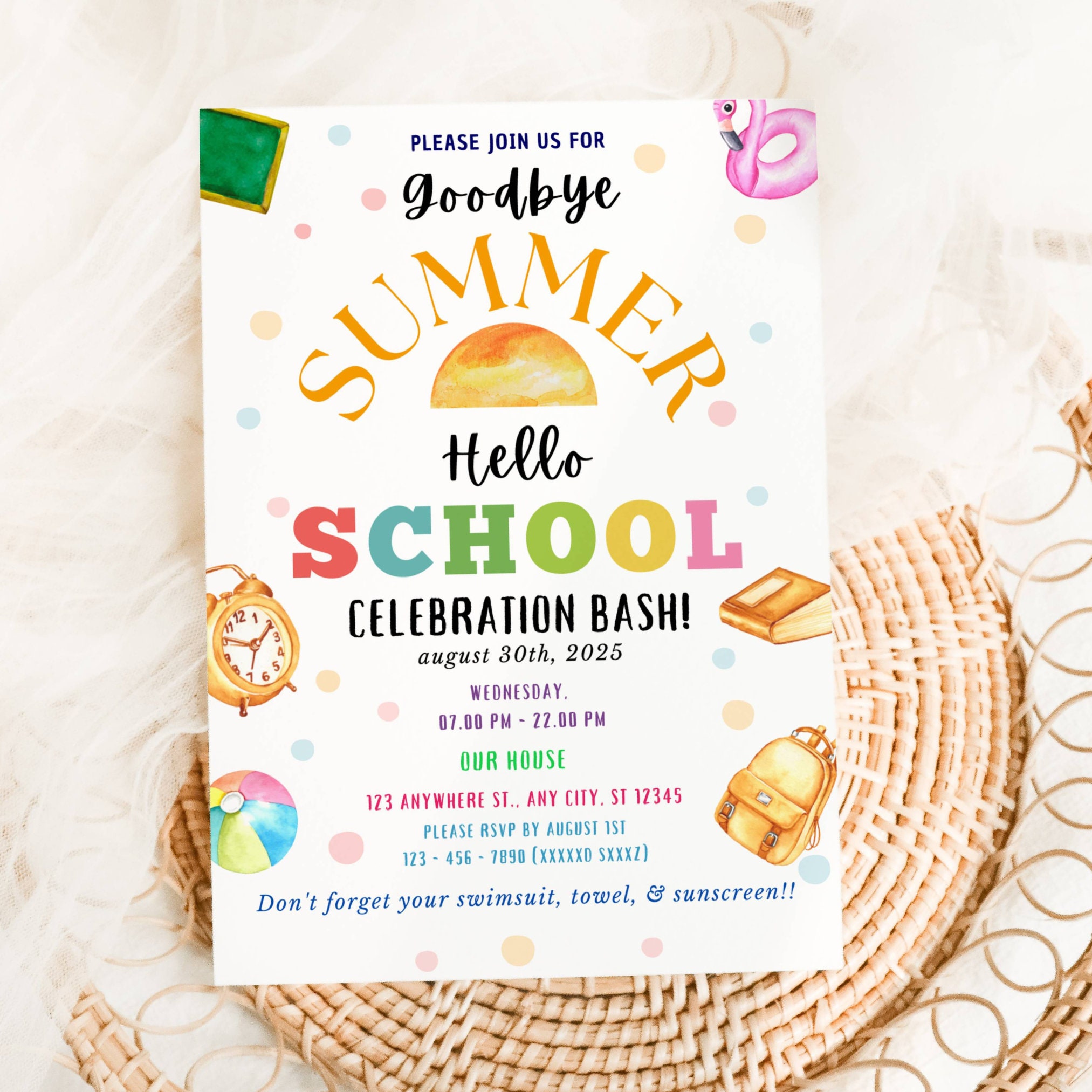 EDITABLE Back of School Party Invitation Hello School so Long Summer ...