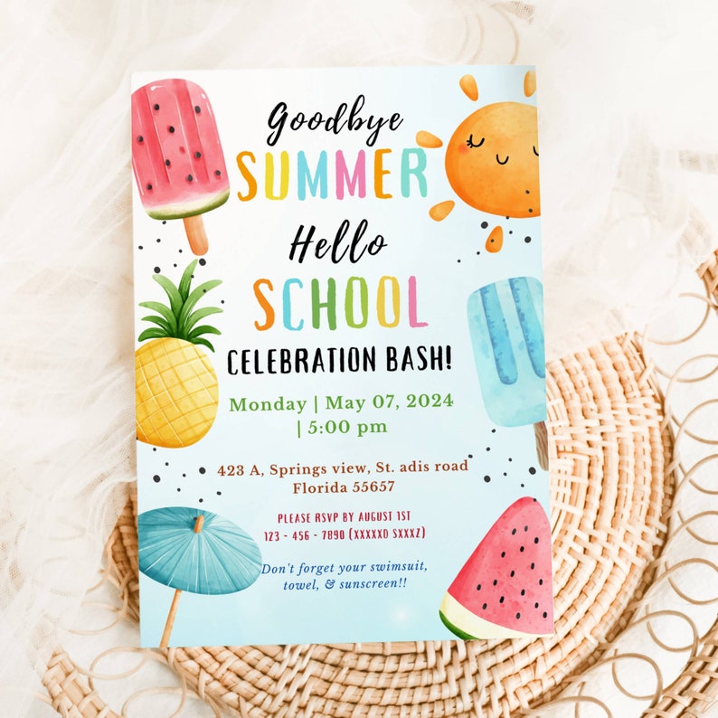EDITABLE Back of School Party Invitation Hello School so Long Summer ...