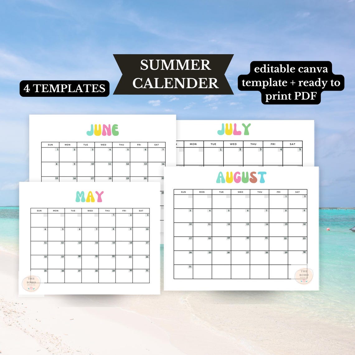 Printable SUMMER 2025 Calendar Set Including May, June, July, August ...