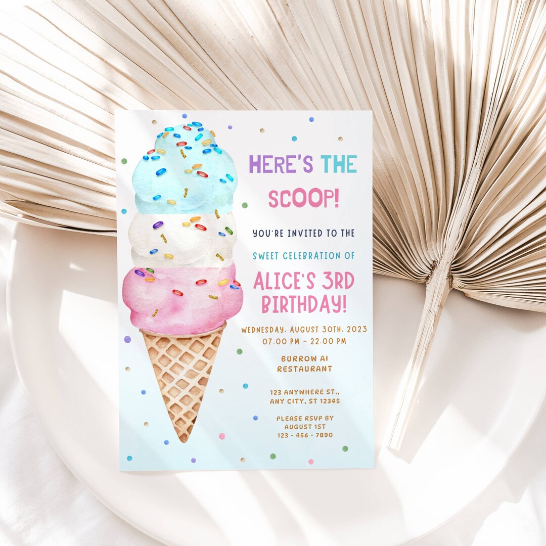 EDITABLE Ice Cream Birthday Invitation, Ice Cream Social Party, Here's ...
