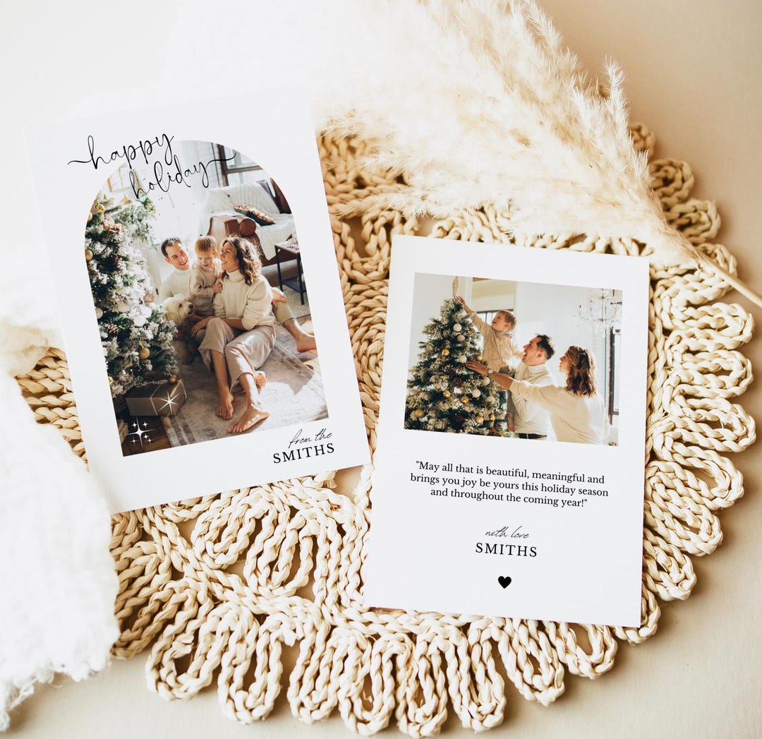 EDITABLE Boho Holiday Card Photo Christmas Card Template Printable ...