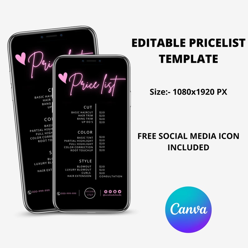 Price List Template Editable Price List Canva Template - Etsy