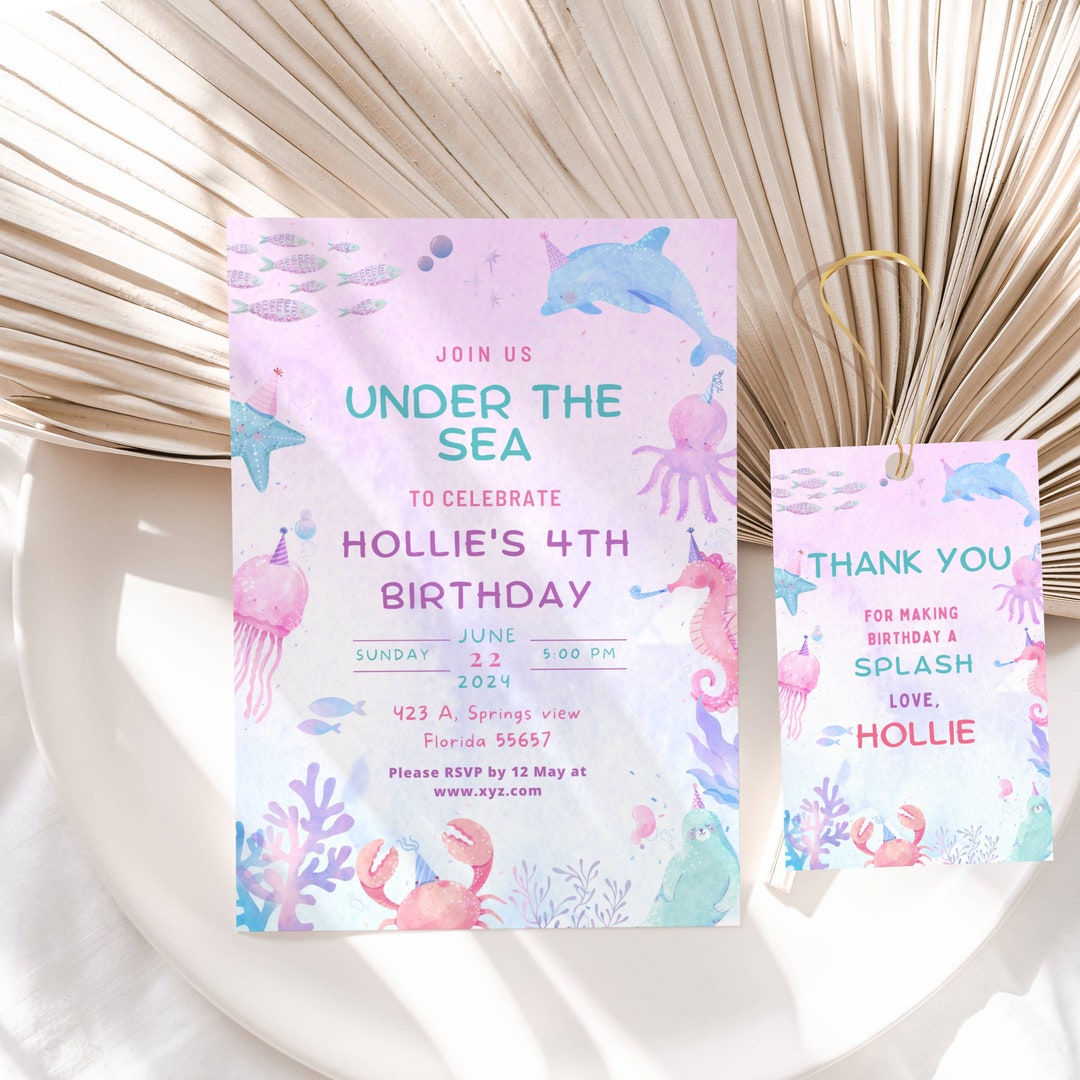 Editable Under the Sea Birthday Invite, Printable Watercolor Under the ...