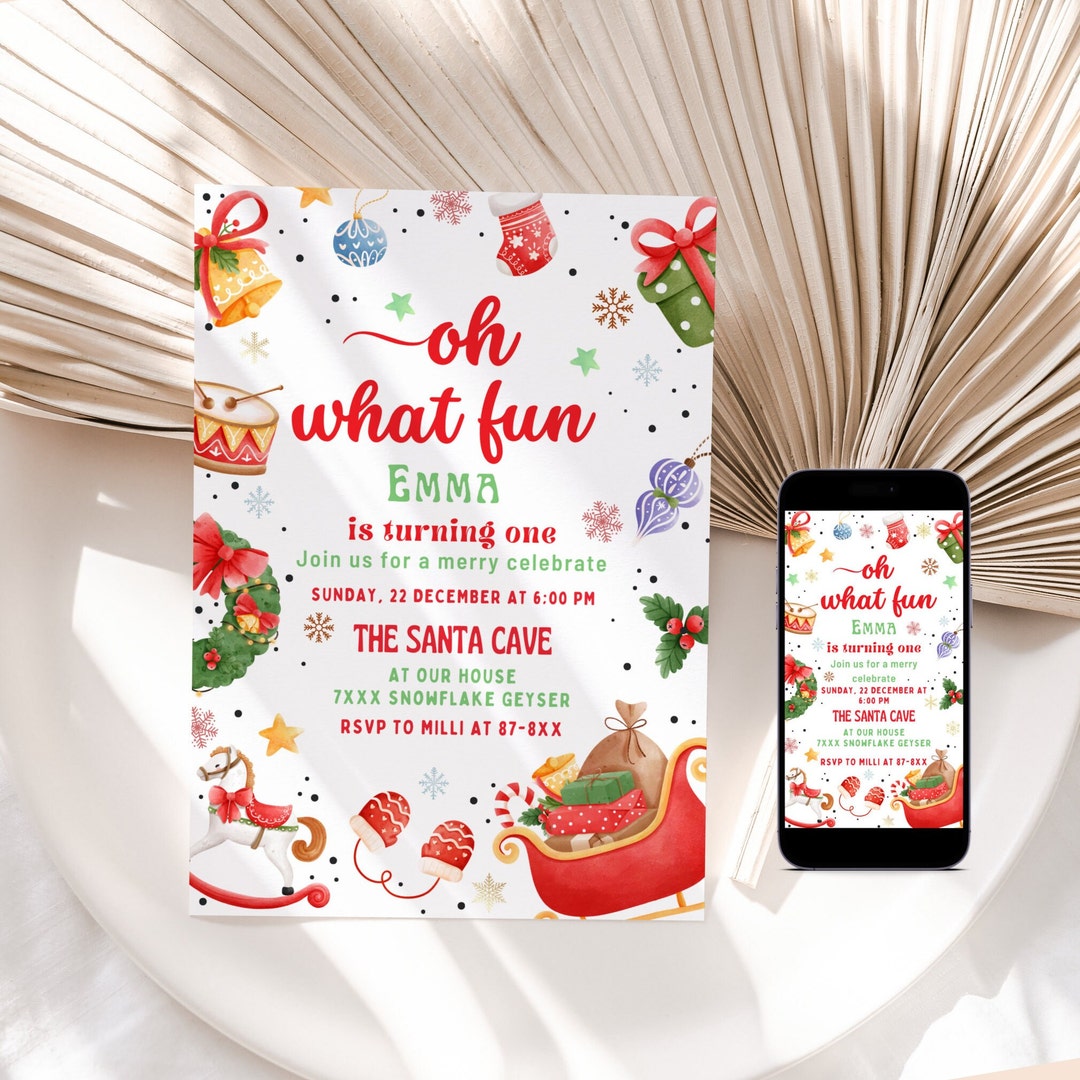Editable Christmas Birthday Invitation Oh What Fun Christmas Birthday ...