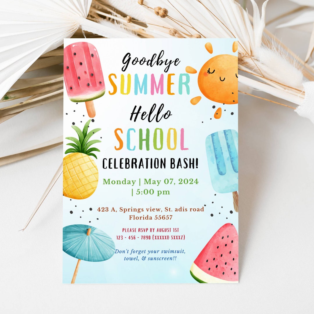 EDITABLE Back of School Party Invitation Hello School so Long Summer ...