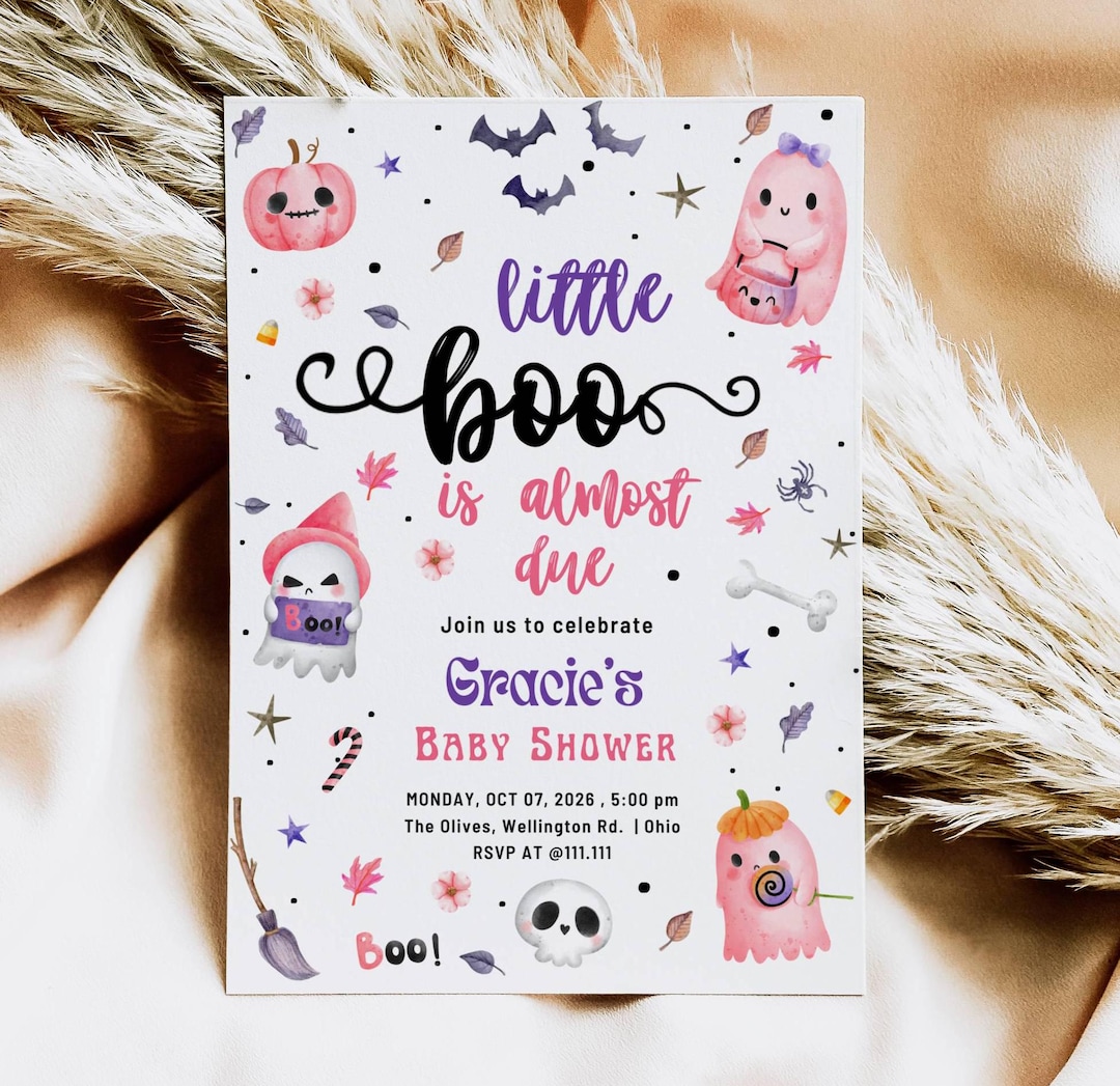 EDITABLE Little Boo Baby Shower Invitation Pink Ghost Girl Baby Shower ...