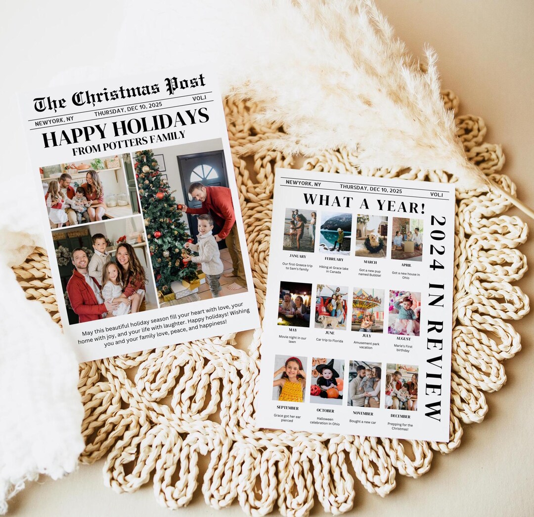 EDITABLE Newspaper Holiday Card Photo Christmas Card Template Printable ...