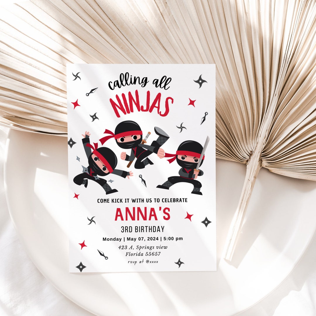 EDITABLE Ninja Birthday Invitation, Ninja Warrior Party Invitation ...