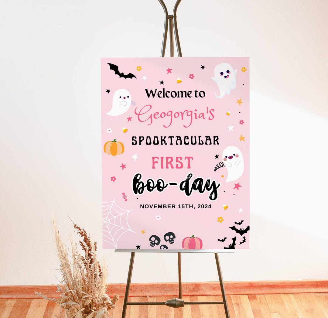 EDITABLE Pink Halloween Ghost Welcome Sign First Birthday Spooky Party ...