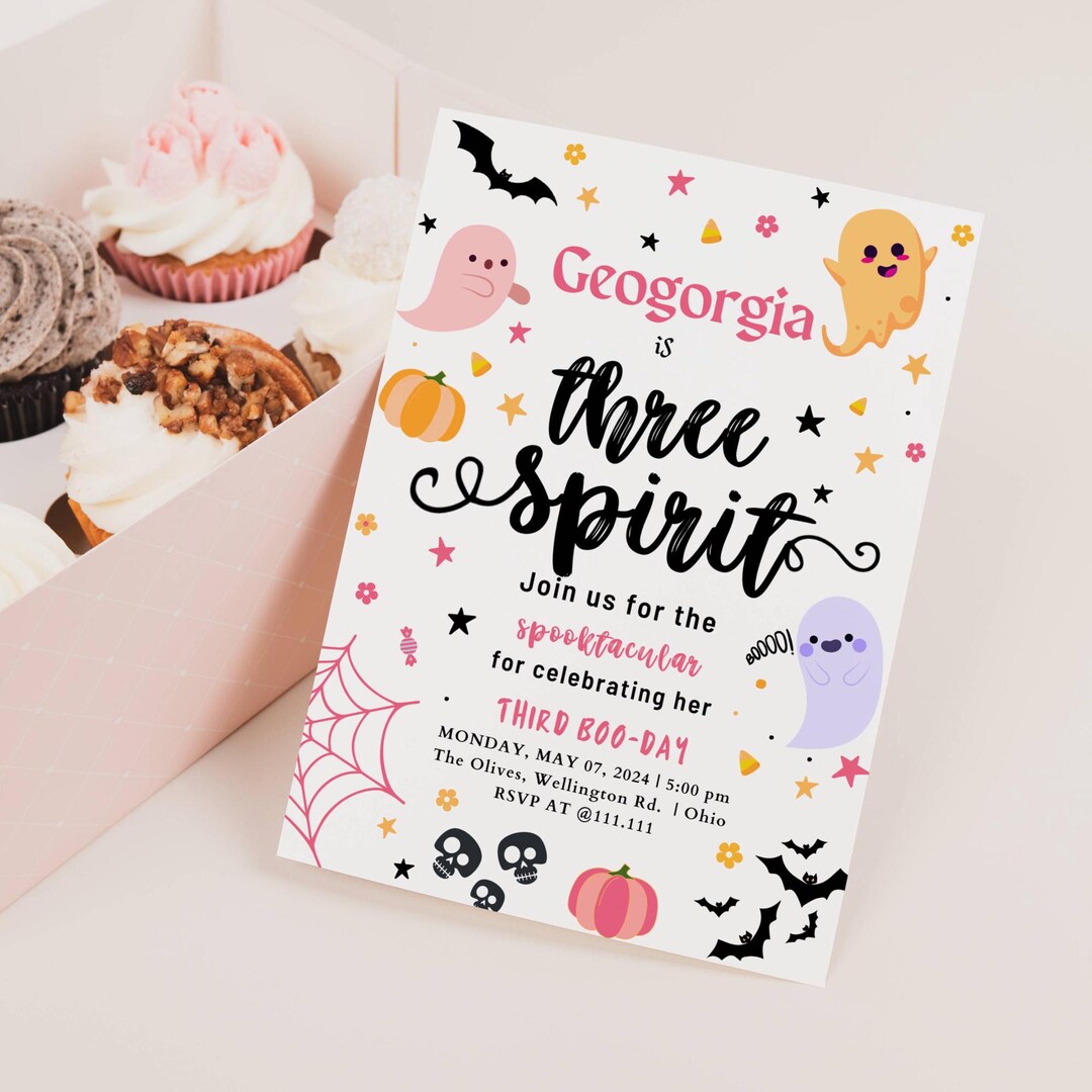 EDITABLE Three Spirit Halloween Ghost 3rd Birthday Party Invitation ...