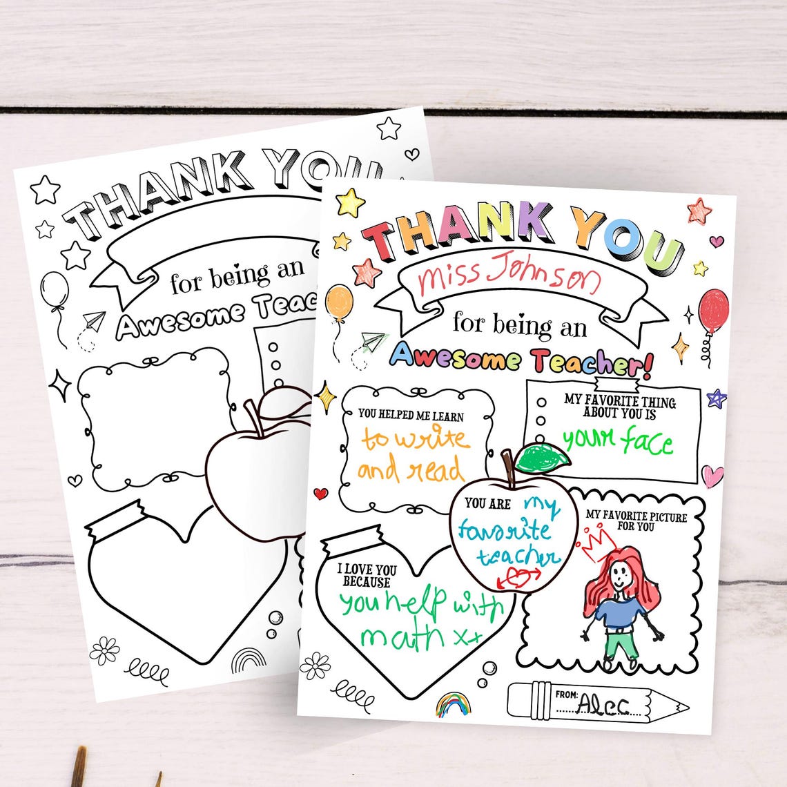 Teacher Thank You Coloring Page Printable PDF Teacher Appreciation Week ...