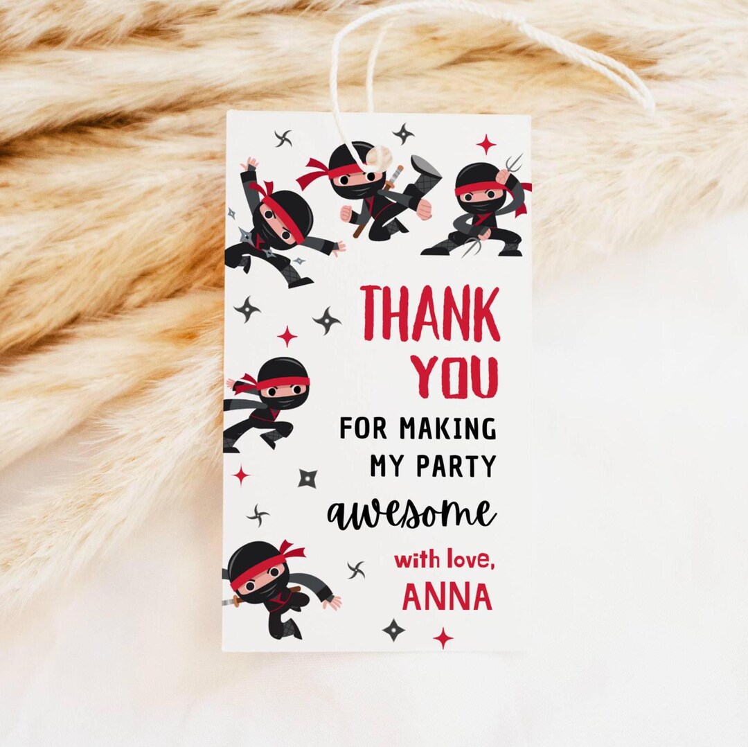 EDITABLE Ninja Birthday Tag, Ninja Warrior Party Tag Template, Karate ...