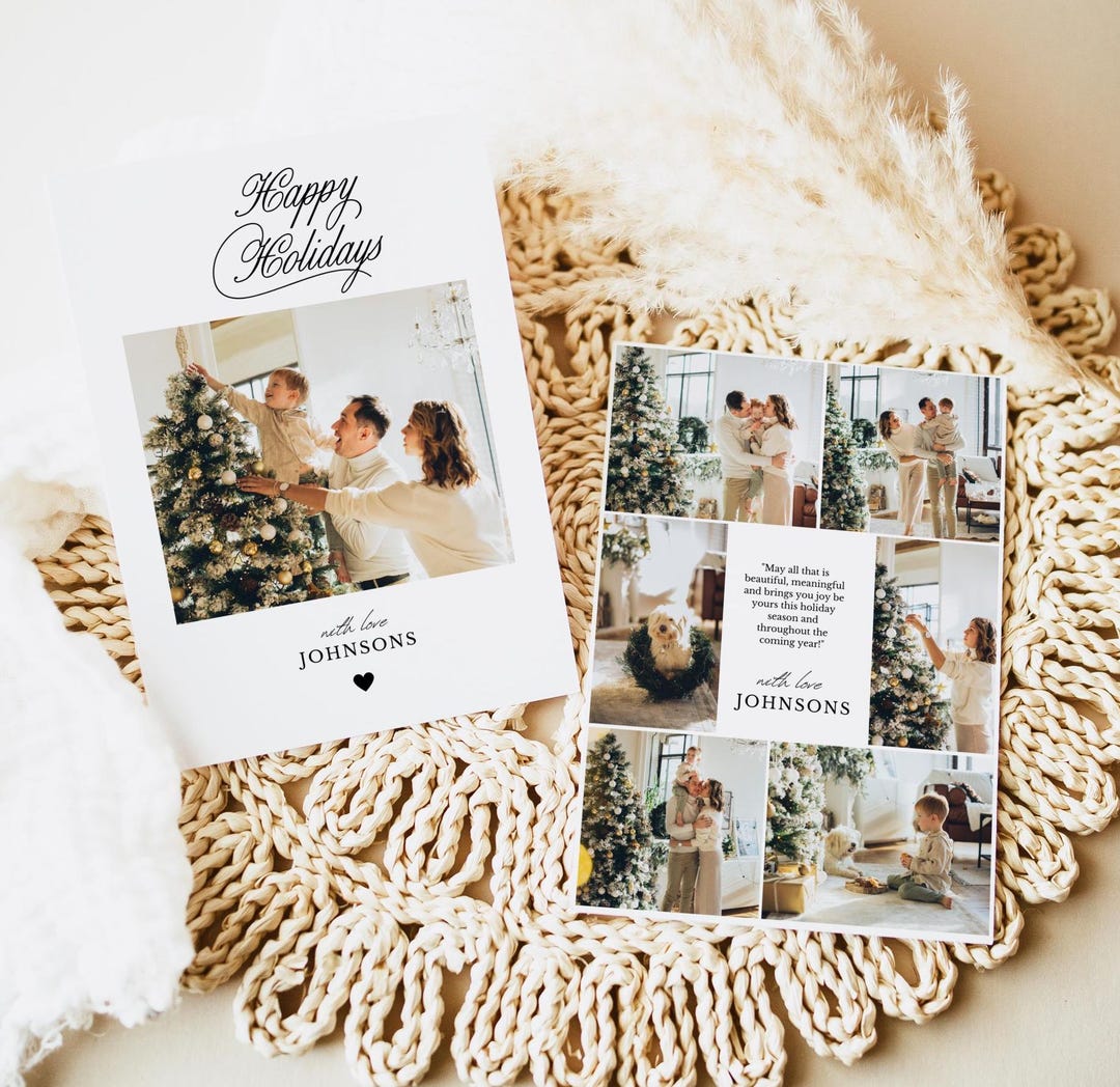 EDITABLE Boho Holiday Card Photo Christmas Card Template Printable ...