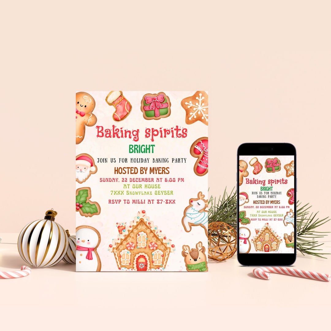 Editable Baking Spirit Bright Christmas Party Invitation, Kid Winter ...