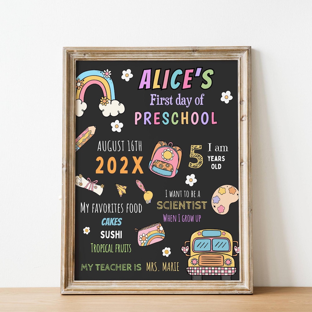 EDITABLE Colorful First Day of School Chalkboard Sign, Reusable First ...