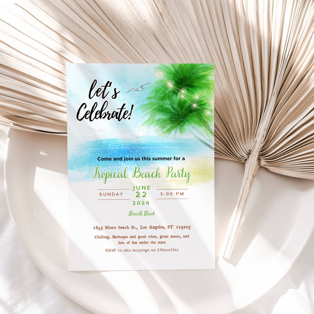 Editable Beach Party Invitation Template Lets Celebrate Beach Invite ...