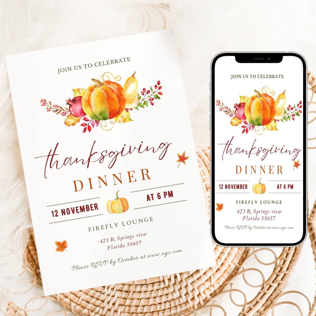 EDITABLE Thanksgiving Invitation Template, Friendsgiving Pumpkin Invite ...