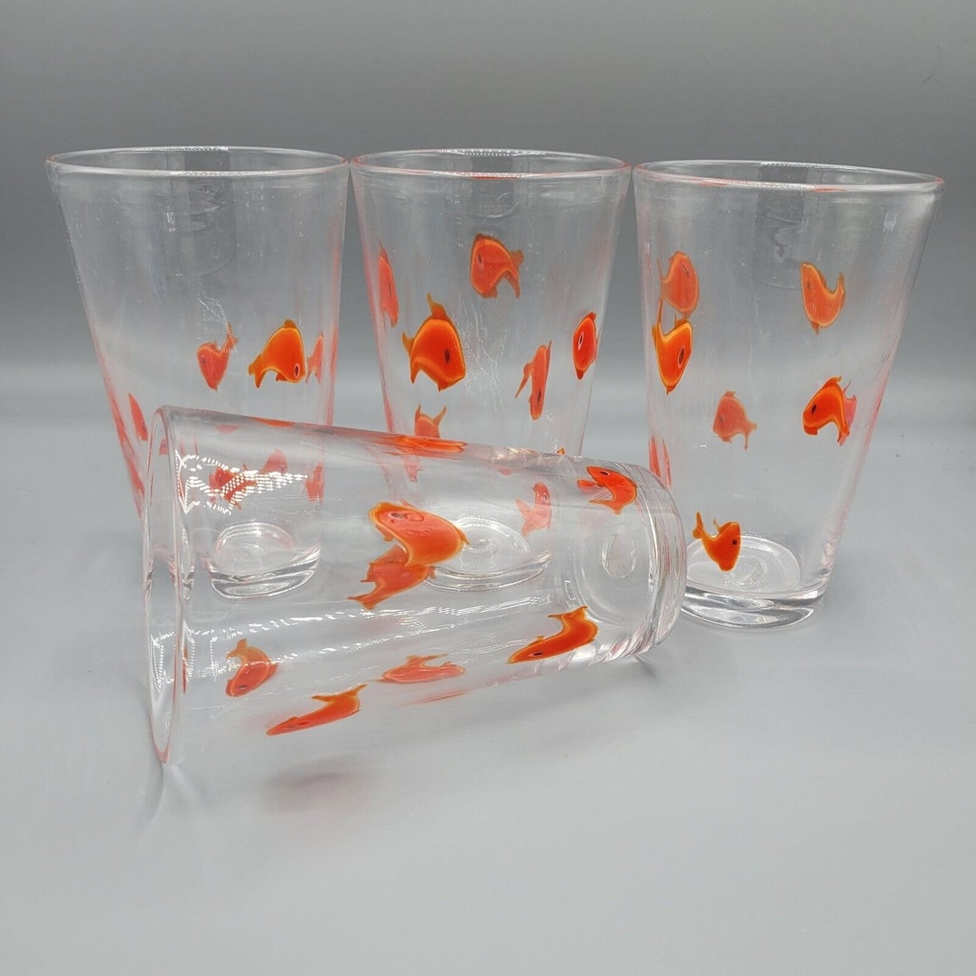 4 Crate & Barrel Hand Blown Koi Goldfish Glasses 6 Barware - Etsy