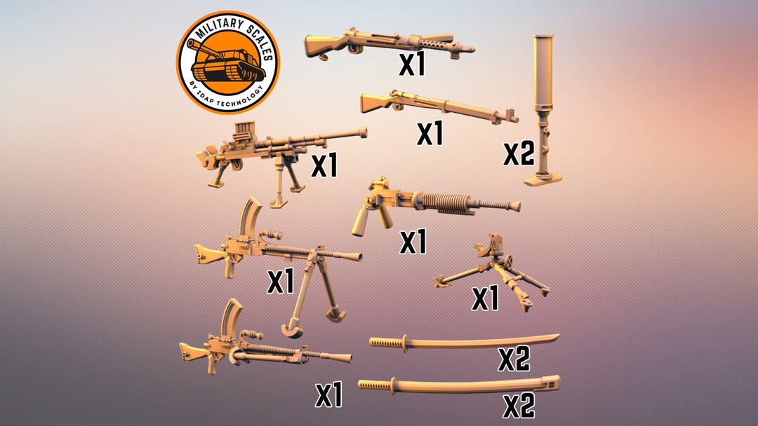 Japanese Weapons Set Heavy Carbine Military Scales 1/30 1/35 1/48 1/56 ...
