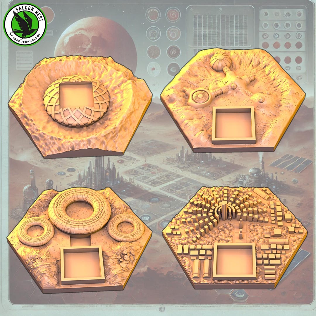 4 Hexes for Terraforming Mars: Moon - Lunar Tiles Custom Terrain Game ...