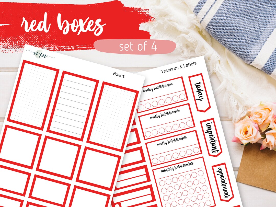 BOX STICKERS | Red Rectangle Boxes Sticker Set, TANGIBLE Sticker ...