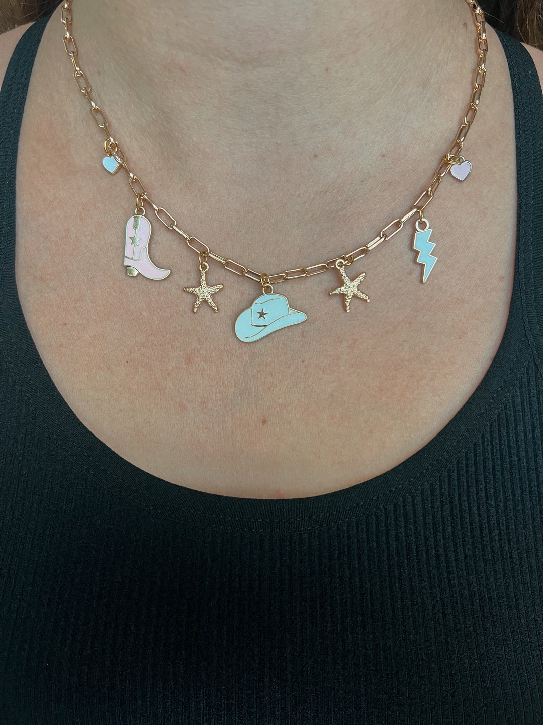 Western Costal Cowgirl Charm Necklace, Chunky Charm Necklace, Beach ...