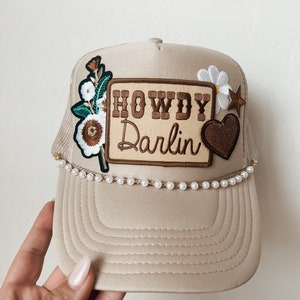 Howdy Darlin’ Trucker Patch Hat, Iron Patches, Trucker Hat, Cowgirl ...