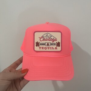 Pink Cowboys & Tequila Trucker Patch Hat, Iron Patches, Trucker Hat, Cowgirl Trucker Hat, Womans ...