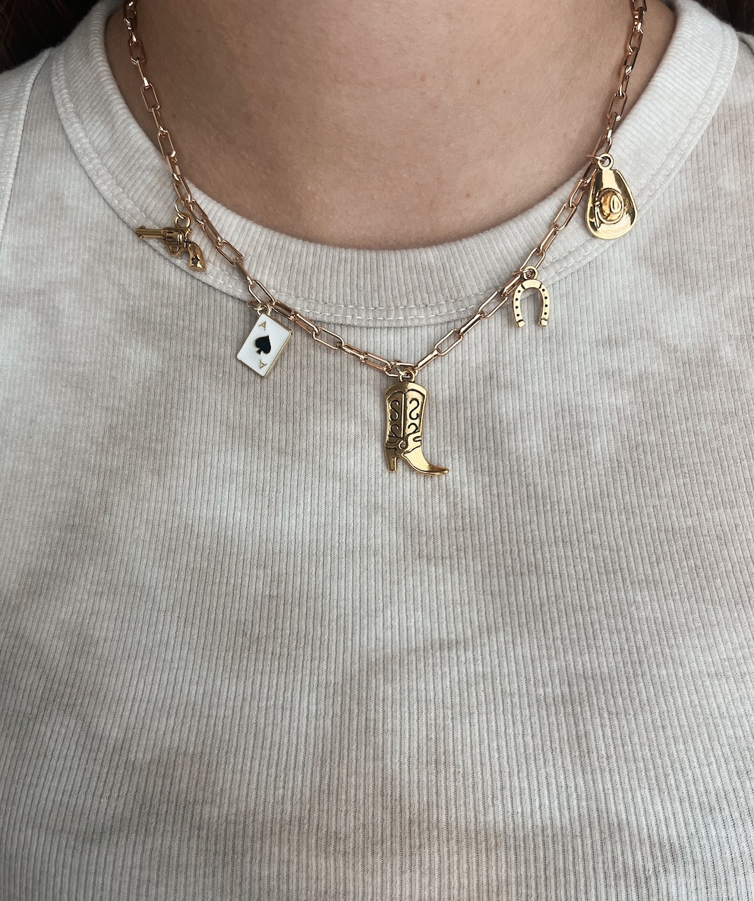 Western Cowgirl Charm Necklace, Chunky Charm Necklace, Country Style ...
