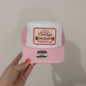 Pink Cowboys & Tequila Trucker Patch Hat, Iron Patches, Trucker Hat, Cowgirl Trucker Hat, Womans ...