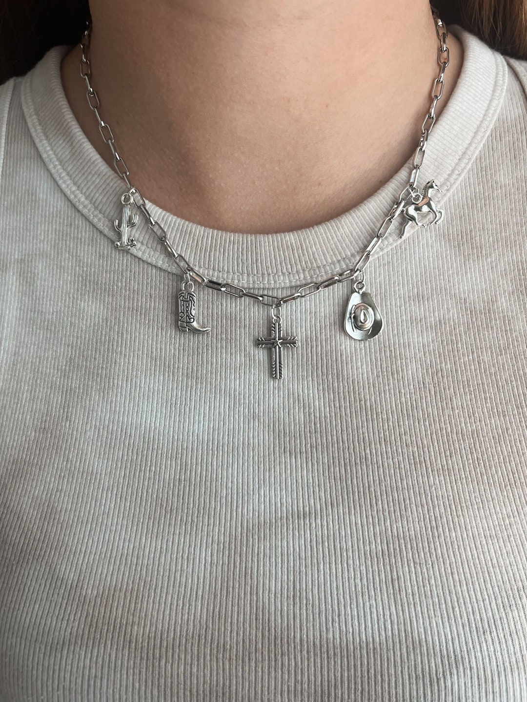 Cowgirl Charm Necklace: Western Style Silver Plated Jewelry - Etsy