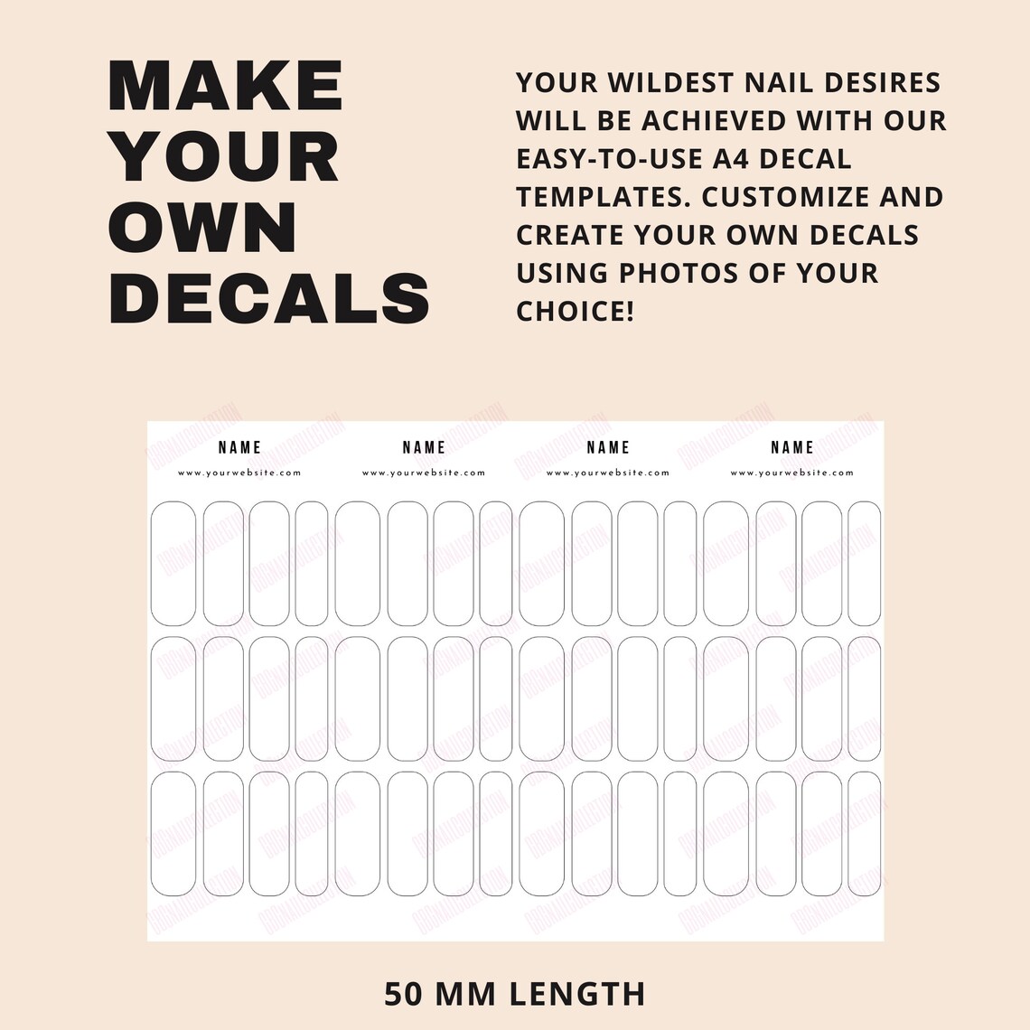 Nail Decal Template Digital A4 50MM Size | Instant Download ...