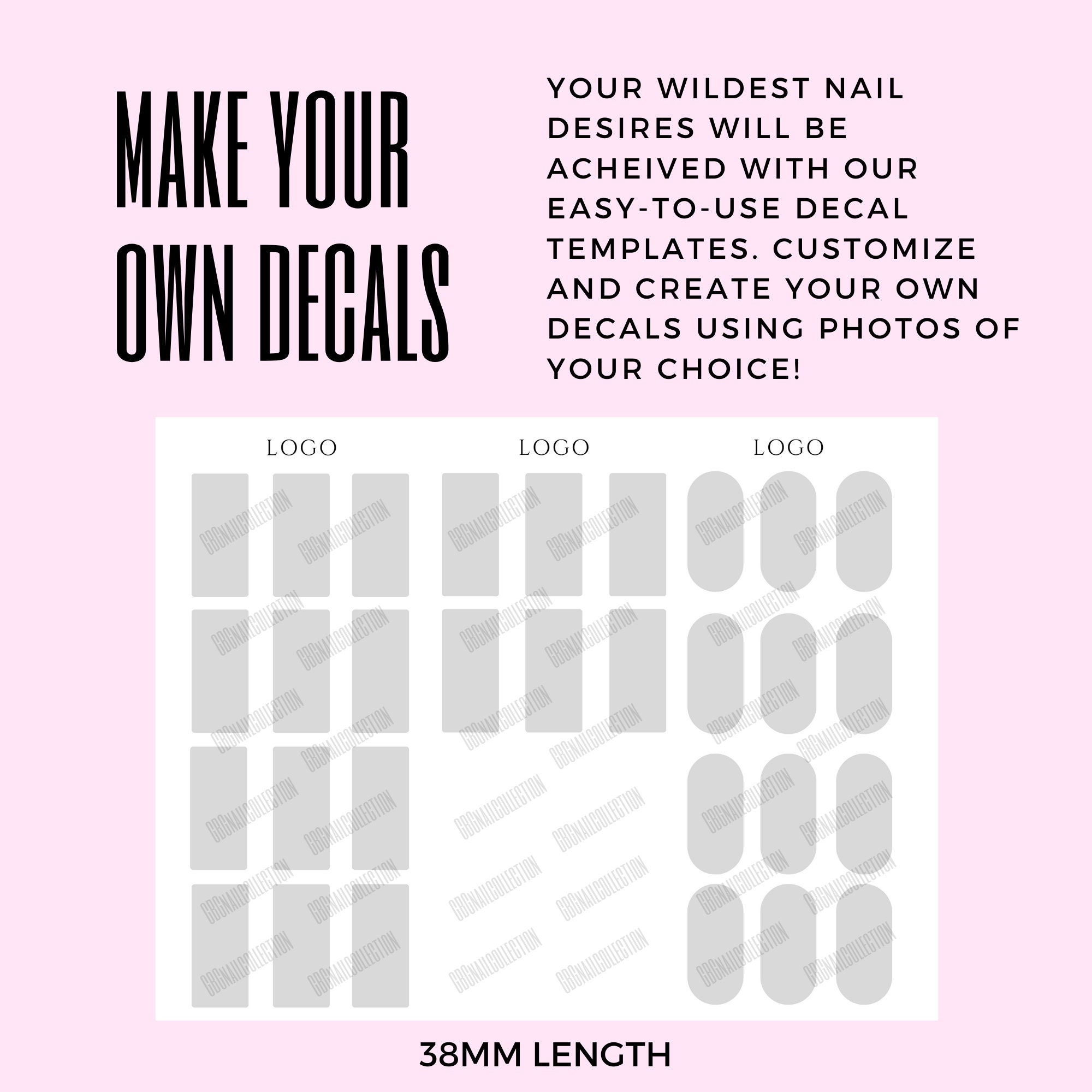 Nail Decals Template Digital | Instant Download | 4 Customizable ...