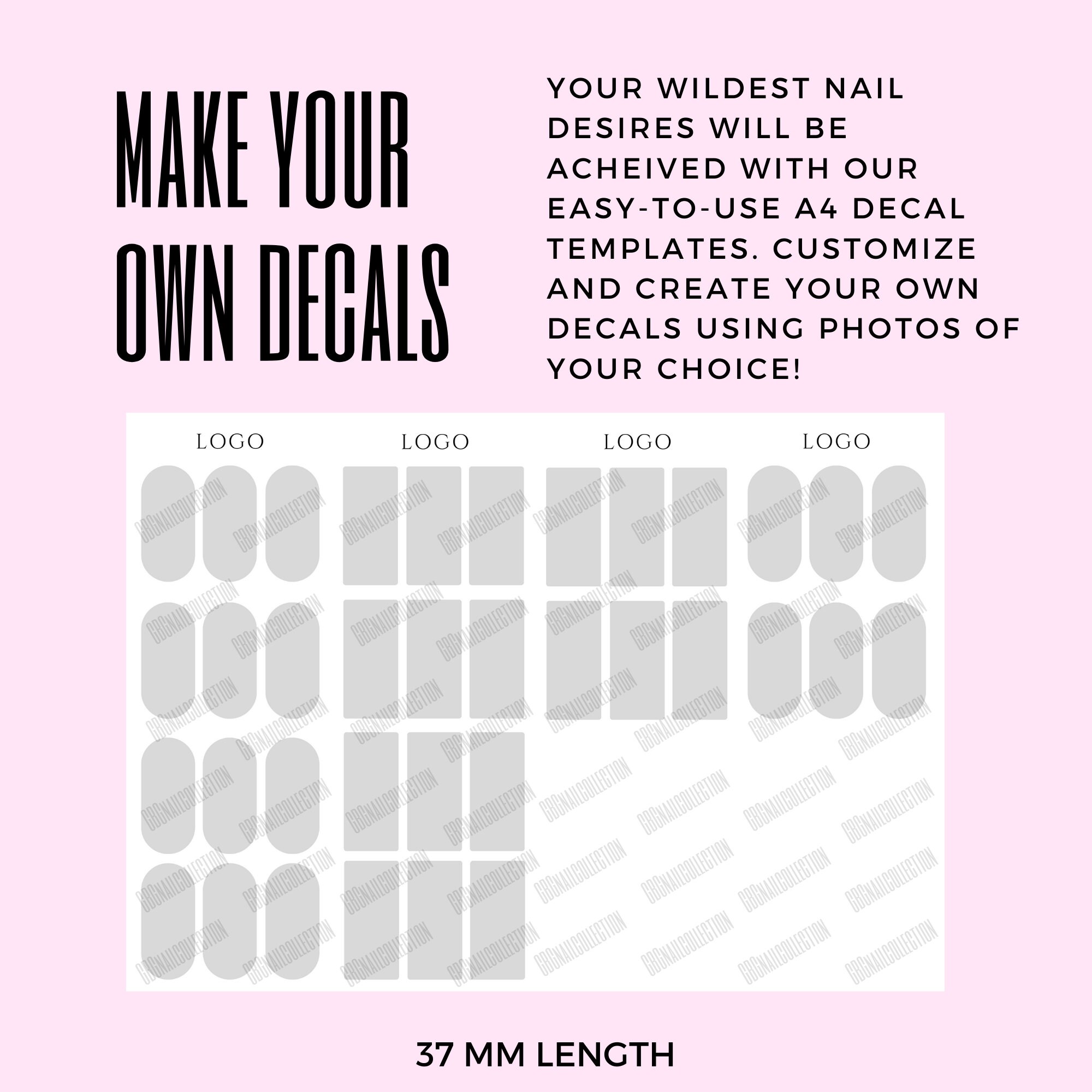 Nail Decal Template Digital A4 Size | Instant Download | 4 Customizable ...