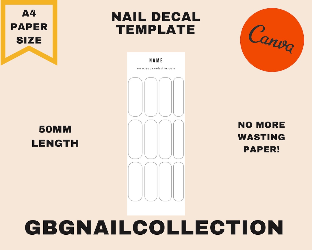 Nail Decal Template Digital A4 50MM Size | Instant Download ...