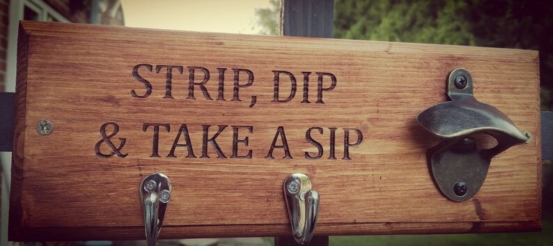 Strip Dip and Take a Sip Hot Tub Sign Towel Holder & Bottle - Etsy
