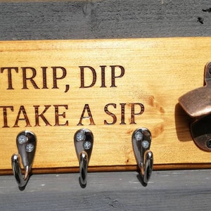 Strip, Dip and Take a Sip Hot Tub Sign, Towel Holder & Bottle Opener ...