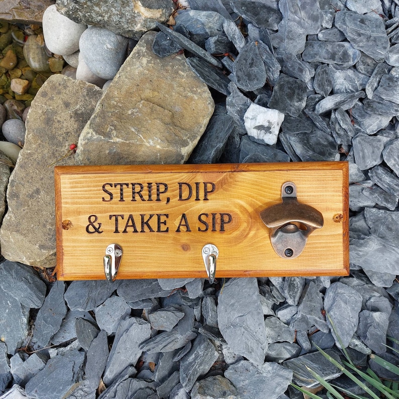 Strip Dip and Take a Sip Hot Tub Sign Towel Holder & Bottle - Etsy UK