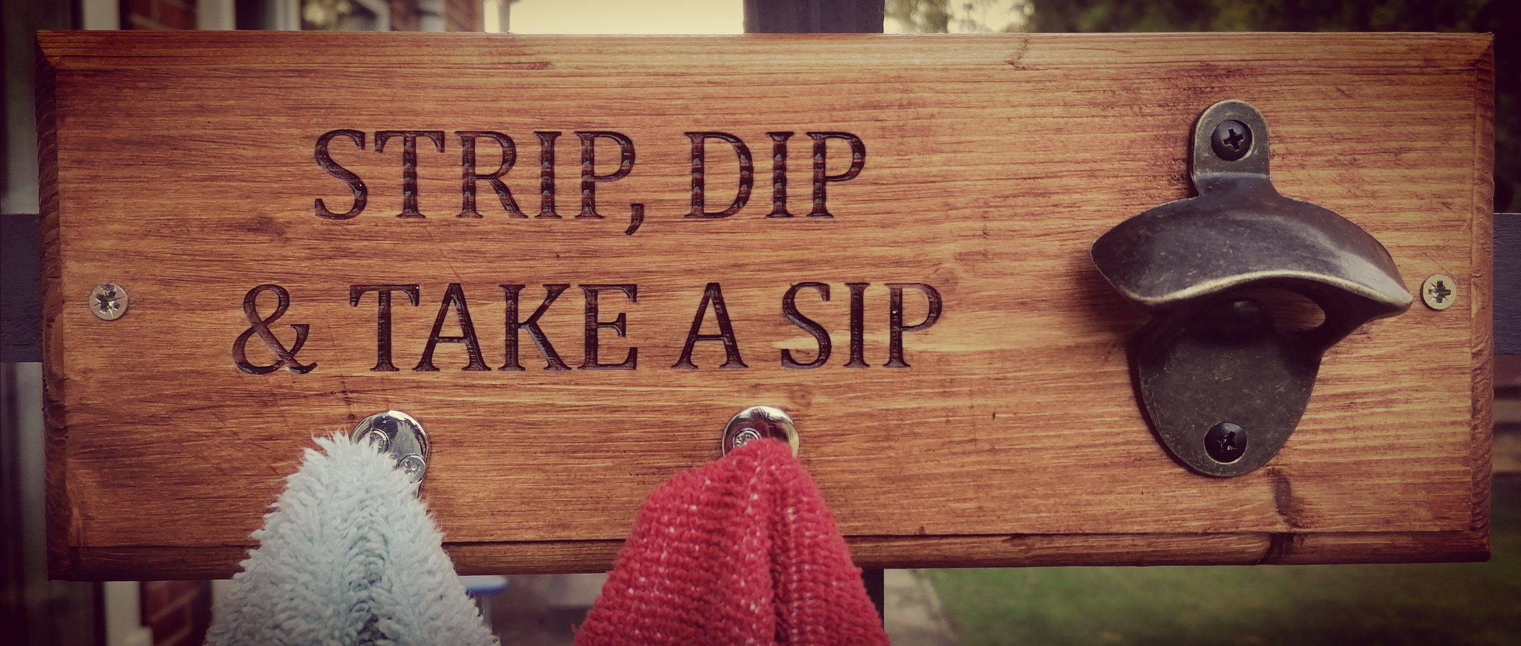 Strip Dip and Take a Sip Hot Tub Sign Towel Holder & Bottle - Etsy UK