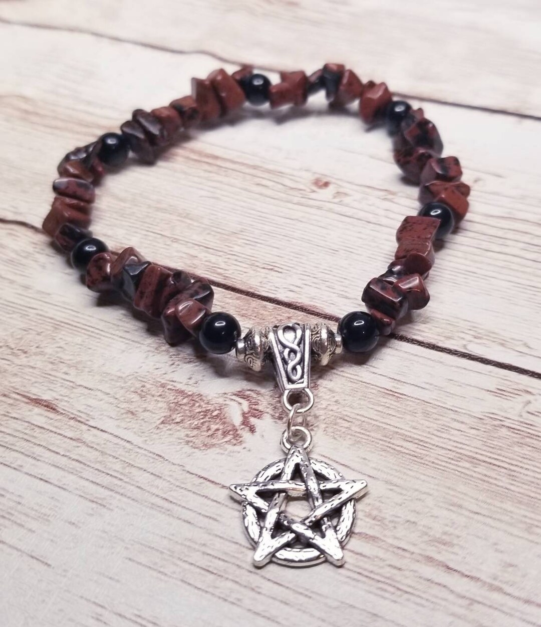 Obsidian Bracelet, Pentacle Charm Bracelet, Mahogany Obsidian Jewelry ...