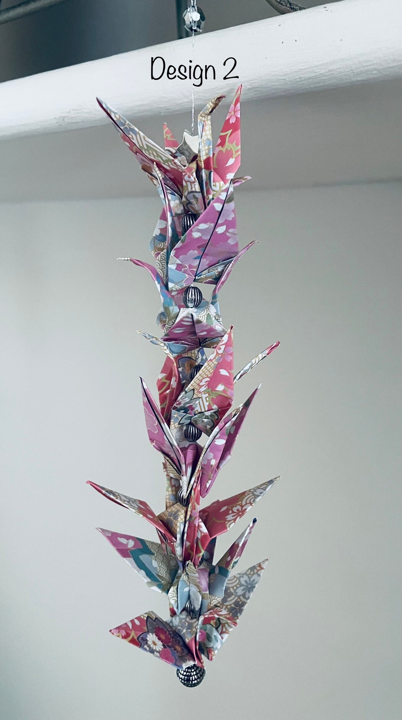 1x Handmade Origami Paper Crane Stringed With Silver Thread - Etsy