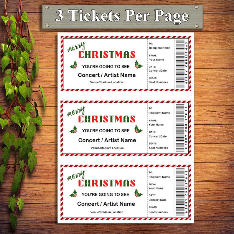 Editable Christmas Concert Ticket Printable Template | Surprise Ticket ...