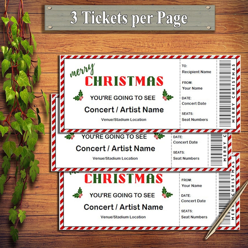 Editable Christmas Concert Ticket Printable Template | Surprise Ticket ...