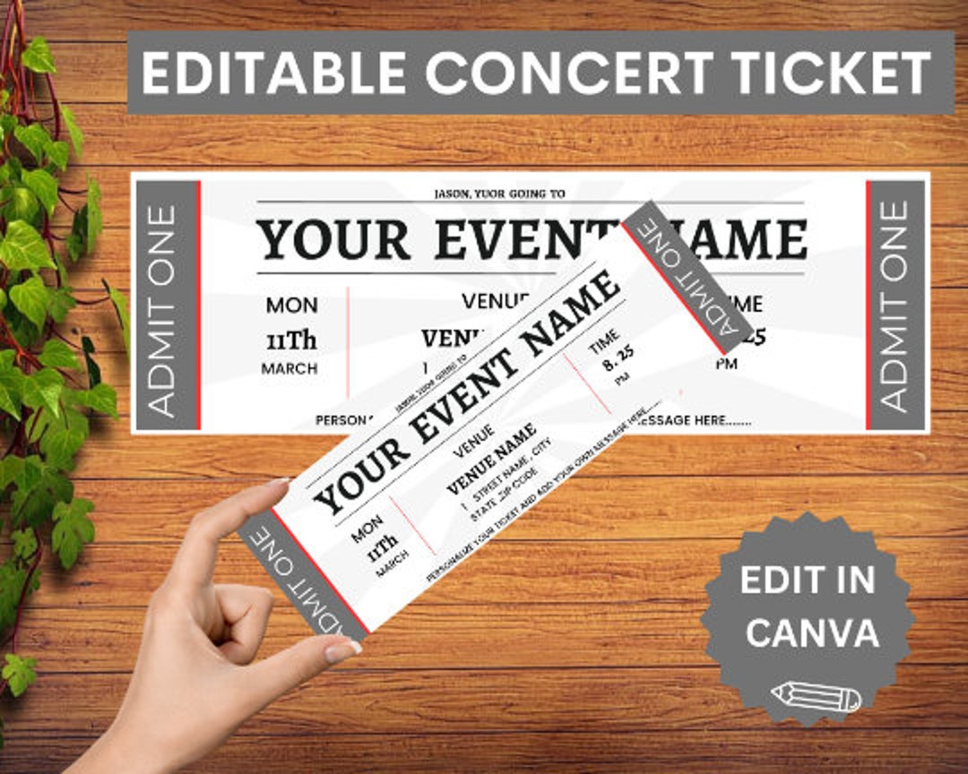 Editable Concert Ticket Template, Concert Ticket, Custom Event Ticket ...