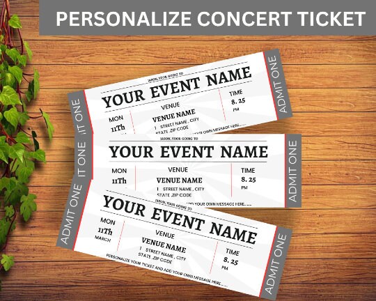 Editable Concert Ticket Template, Concert Ticket, Custom Event Ticket ...