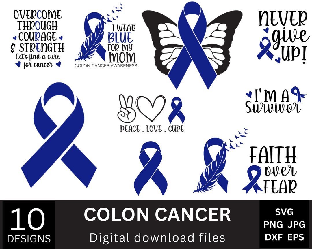 Colon Cancer Svg, Cancer Awareness Svg, Cancer Ribbon Svg, Blue Ribbon ...