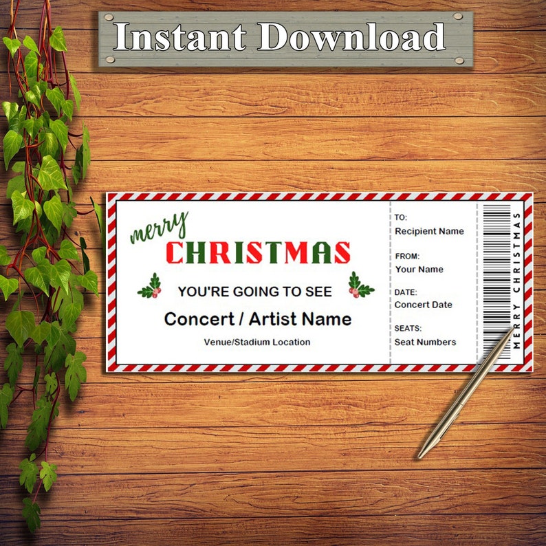 Editable Christmas Concert Ticket Printable Template | Surprise Ticket ...