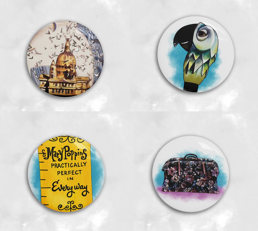 Set of 4 Badges Inspired by the 1964 Disney Film Mary Poppins Julie ...